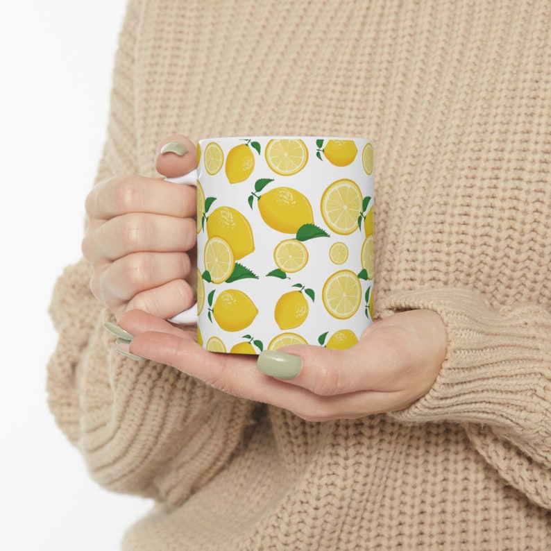 Lemon Pattern Coffee Mug: Bright Citrus Ceramic Cup (11oz/15oz) - Etsy