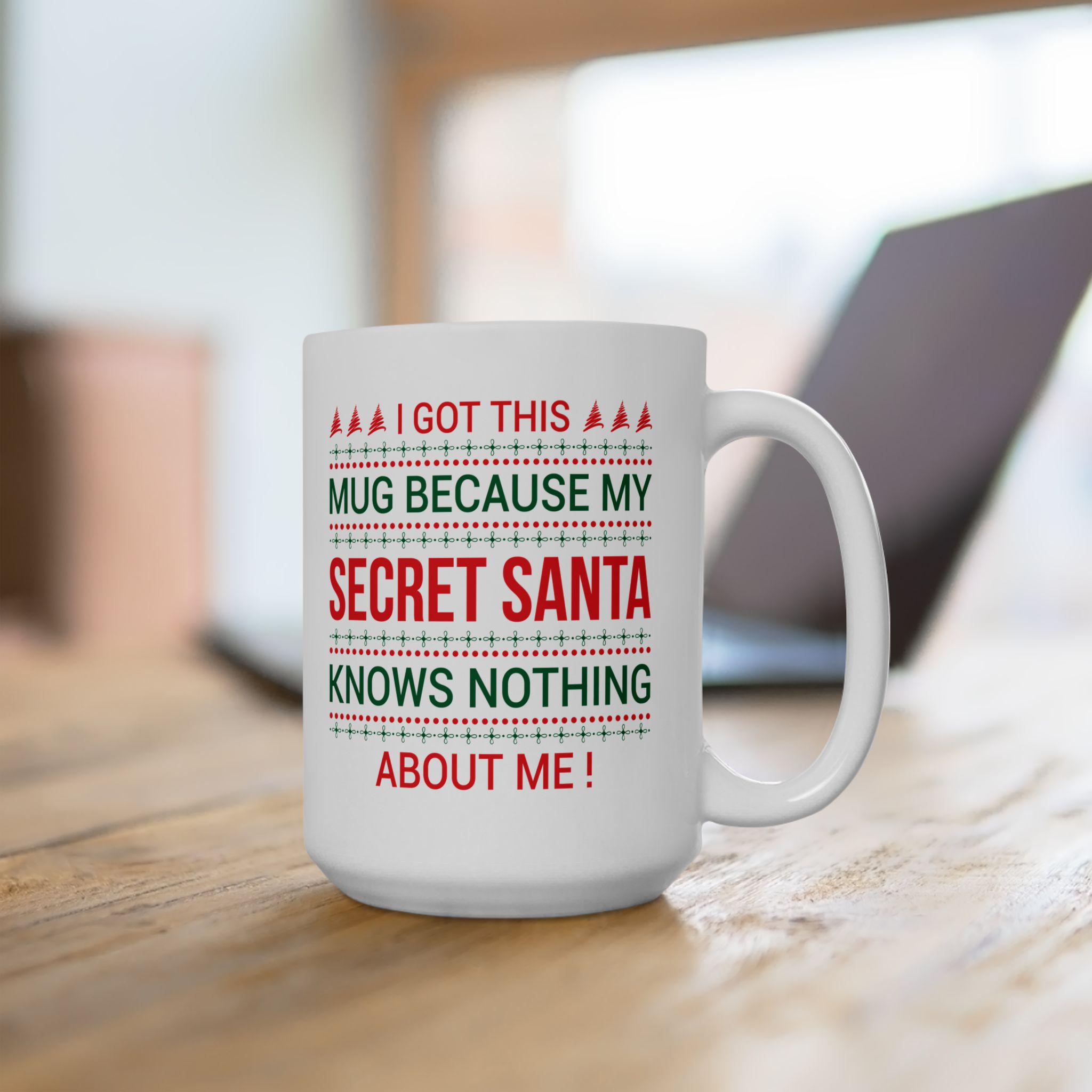Secret Santa Holiday Gift, Christmas Coffee Mug, Red and Green, White ...