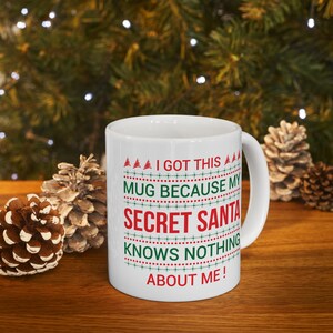 Secret Santa Holiday Gift, Christmas Coffee Mug, Red and Green, White ...