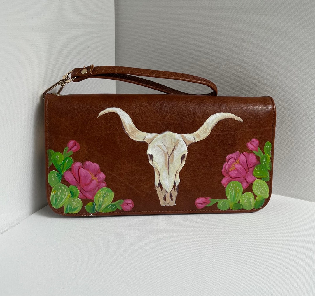 Steer Skull Clutch Wallet Upcycled Bags Hand Painted Wallet Western ...