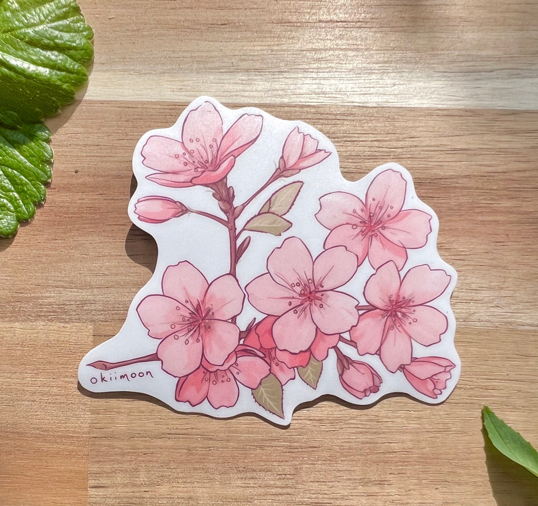 Cherry Blossom Waterproof Vinyl Sticker | Pretty Japanese Sakura Flower ...