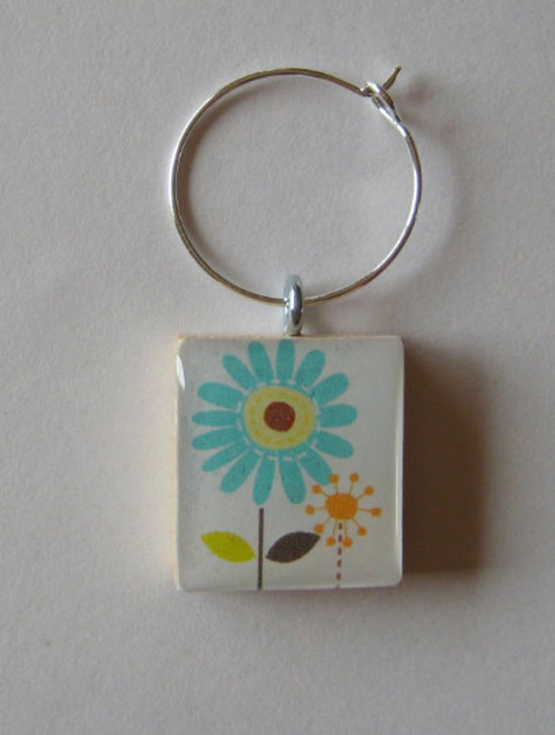 Cute Flowers Scrabble Tile Wine Charms - Etsy