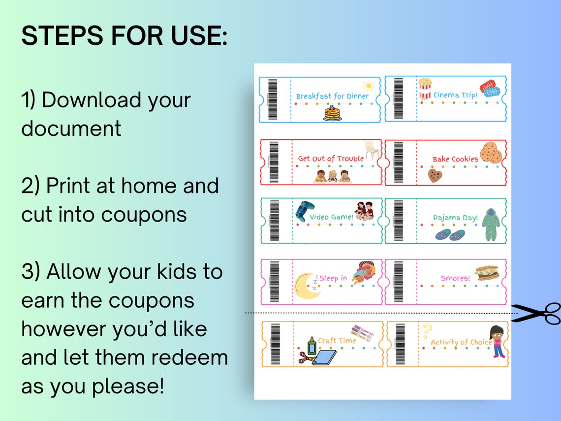 Kids Reward PRINTABLE Coupons Reward Coupon Book Birthday - Etsy