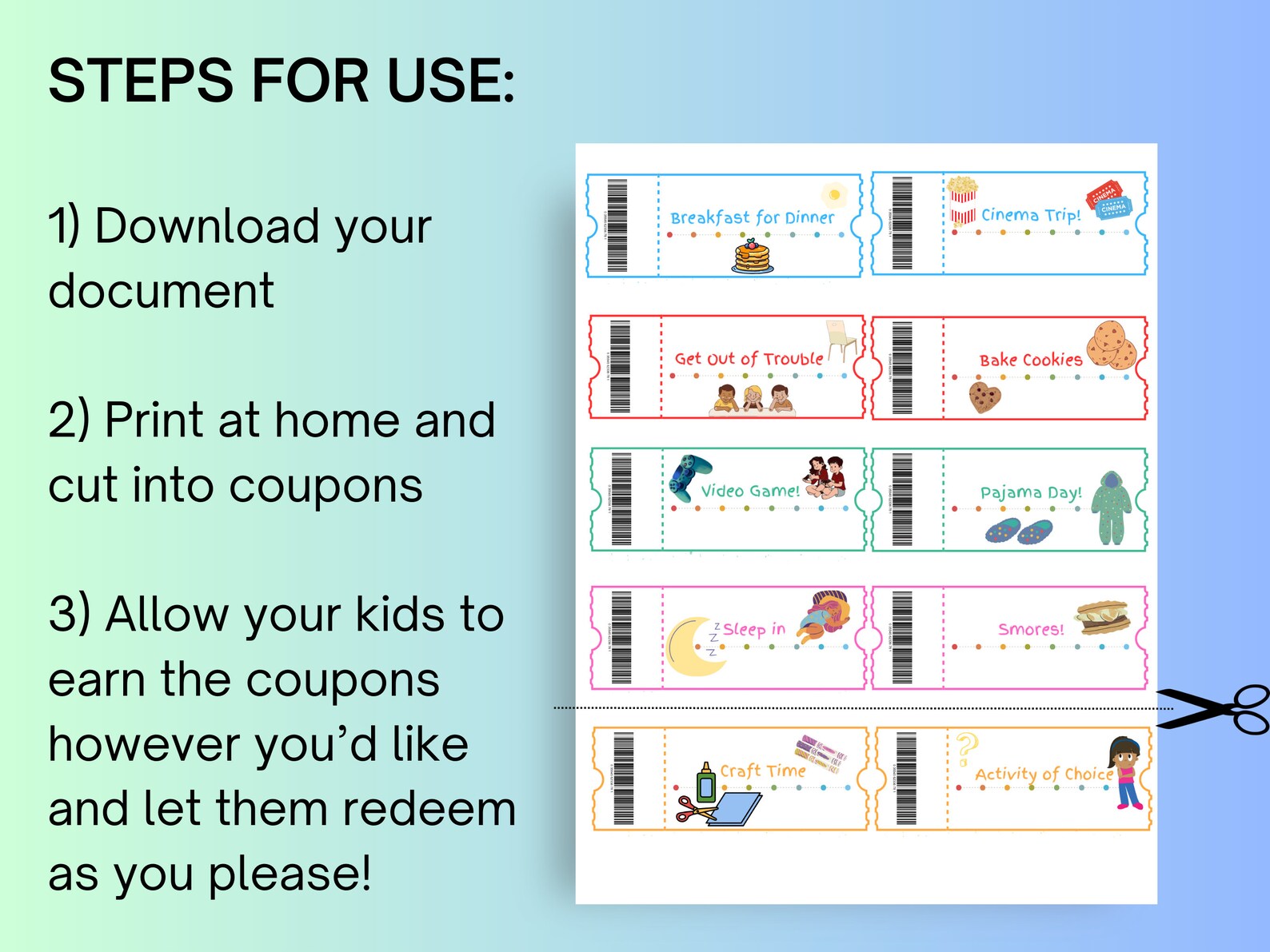 Kids Reward PRINTABLE Coupons Reward Coupon Book Birthday - Etsy