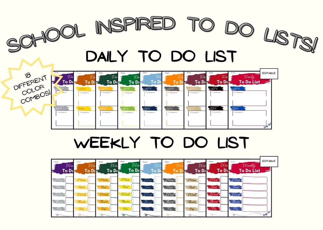 School Spirit to Do List, to Do List, Daily Planner, Weekly Planner ...