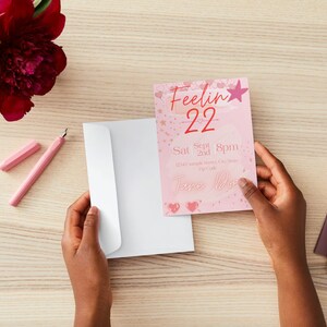 Feelin 22 Birthday Invitation Pink and Red Birthday - Etsy