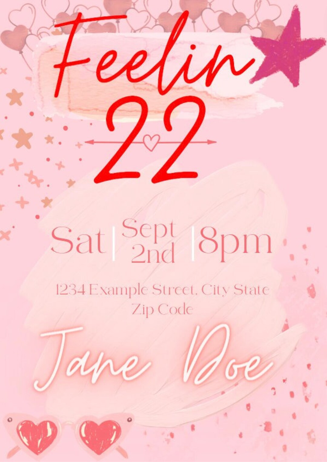 Feelin 22 Birthday Invitation Pink and Red Birthday - Etsy