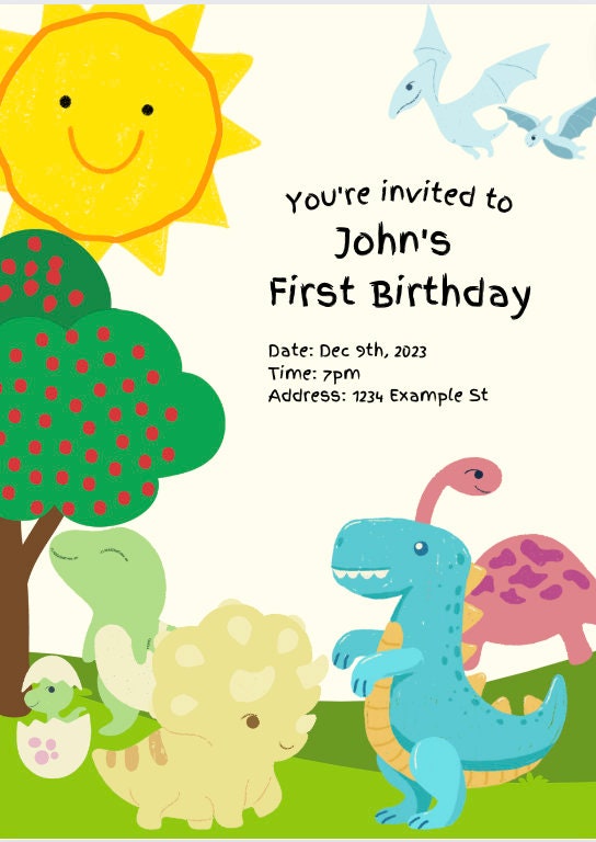 Dinosaur Birthday Card Invitations, Birthday Invitation, Birthday ...