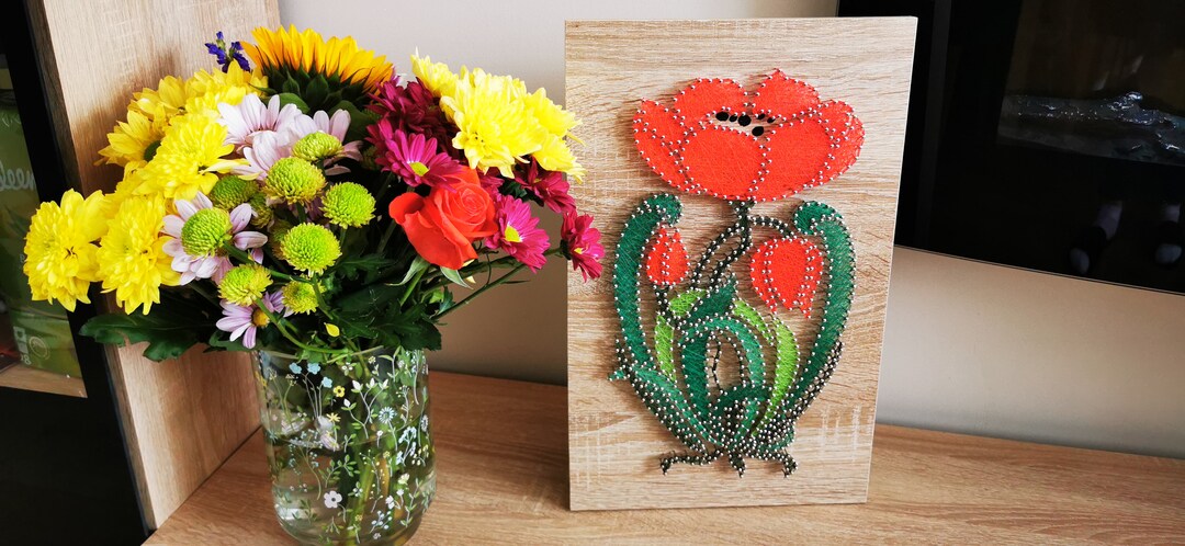 Flowers String Art Wall Hanging, Colorful String Art, Handmade Picture ...