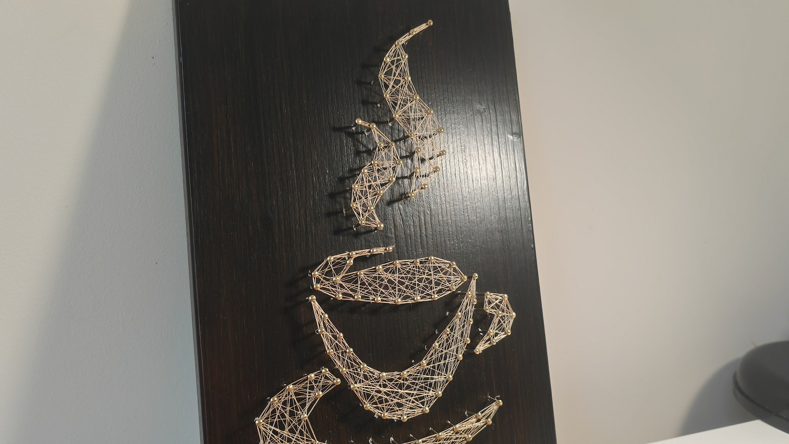 Cup of Coffee String Art Wall Hanging, Handmade Picture, Brown and Gold ...