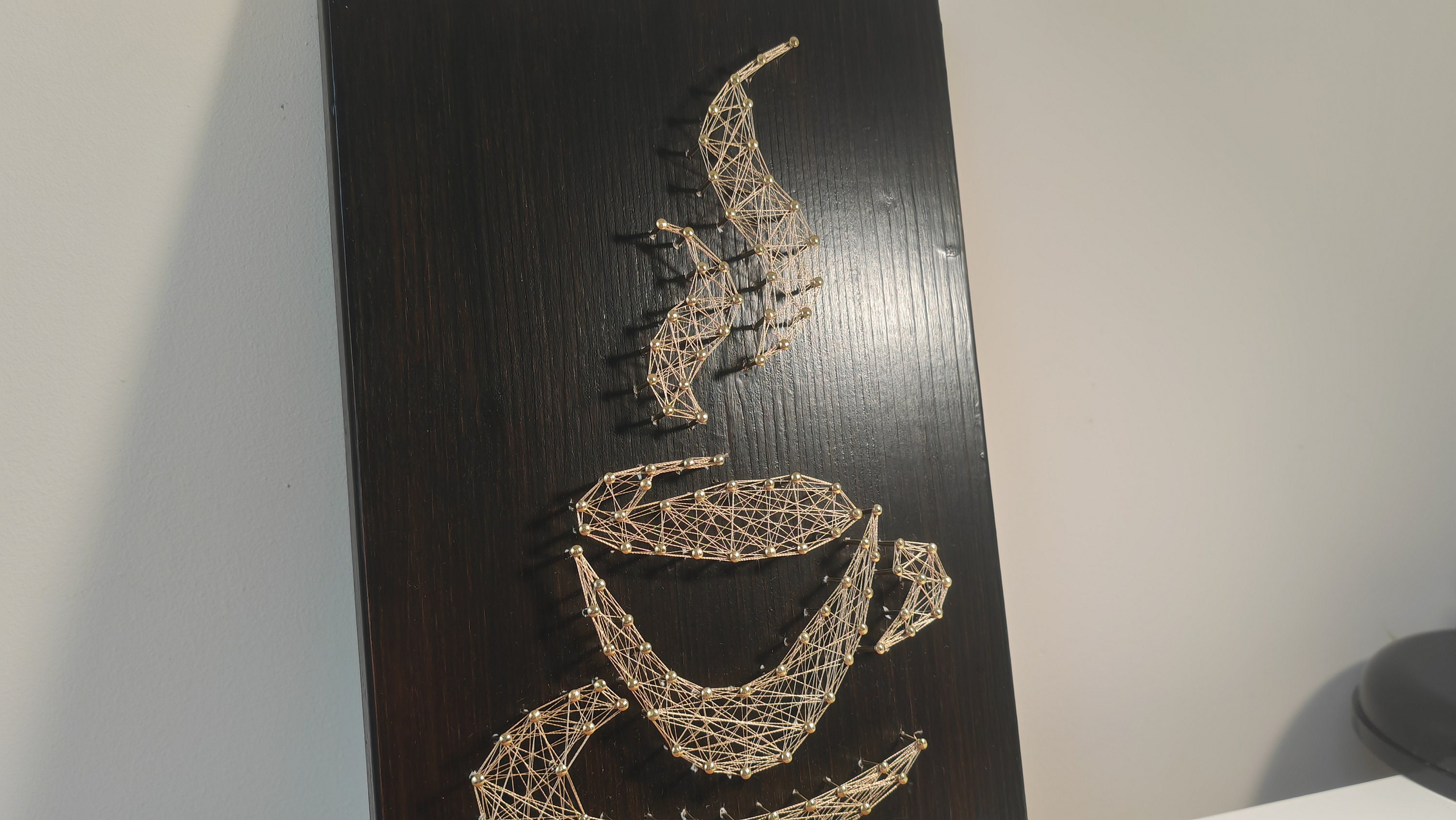 Cup of Coffee String Art Wall Hanging, Handmade Picture, Brown and Gold ...