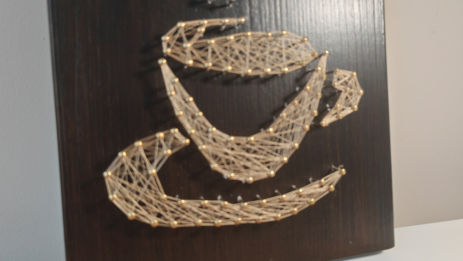 Cup of Coffee String Art Wall Hanging, Handmade Picture, Brown and Gold ...