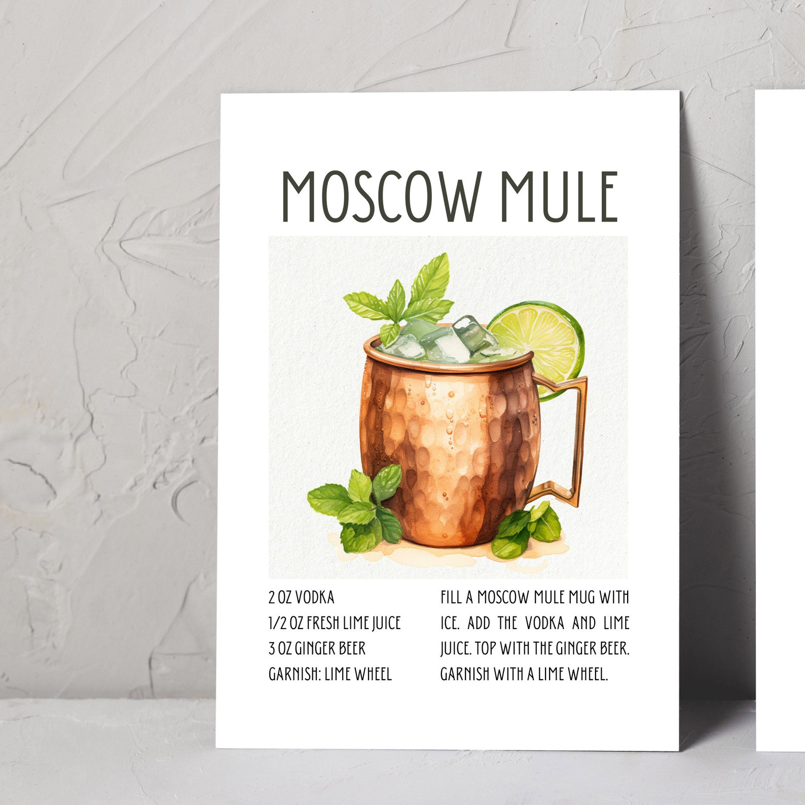 Moscow Mule Cocktail Recipe Card Moscow Mule Card Instant Download ...