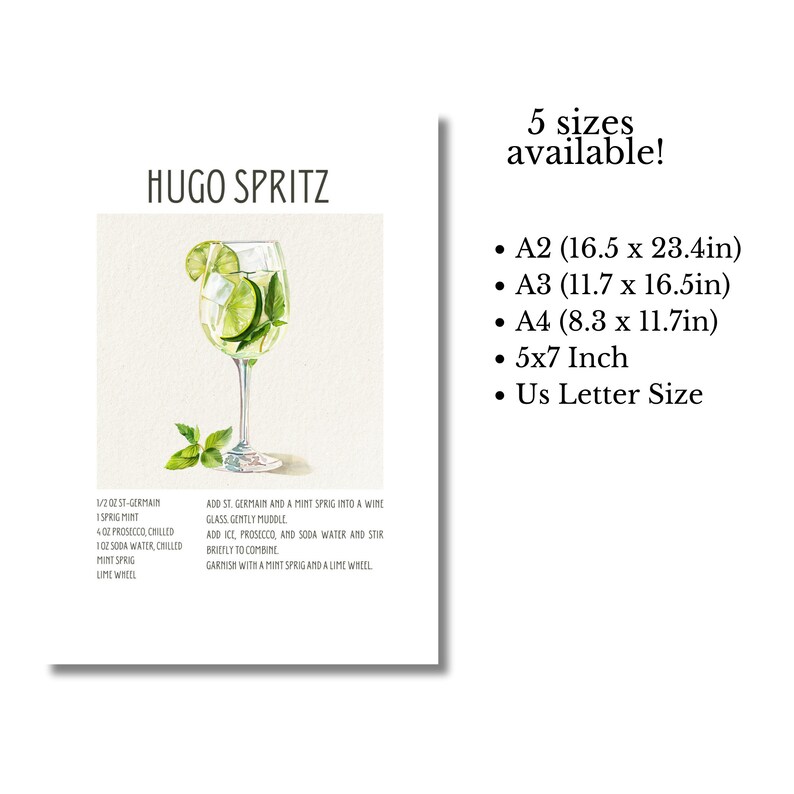 Hugo Spritz Print Cocktail Recipe Printable Drink Illustration Cocktail ...