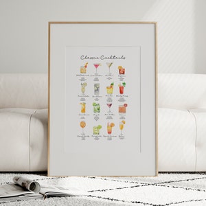 Classic Cocktails Recipe Print Cocktail Poster Cocktail Art Drink Bar ...