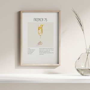 French 75 Cocktail Recipe Printable Drink Illustration Cocktail Recipe ...