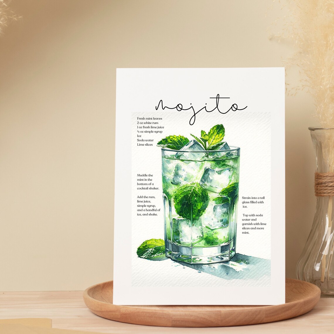 Mojito Cocktail Recipe Card Mojito Printable Cocktail Recipe Print ...