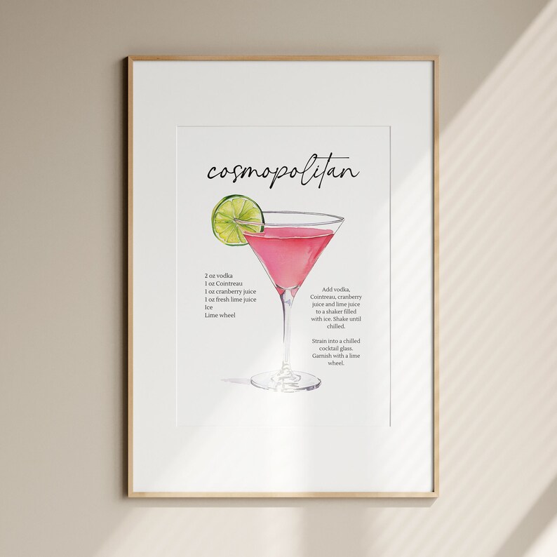 Cosmo Print Cosmopolitan Print Cocktail Card Printable Drink Poster ...