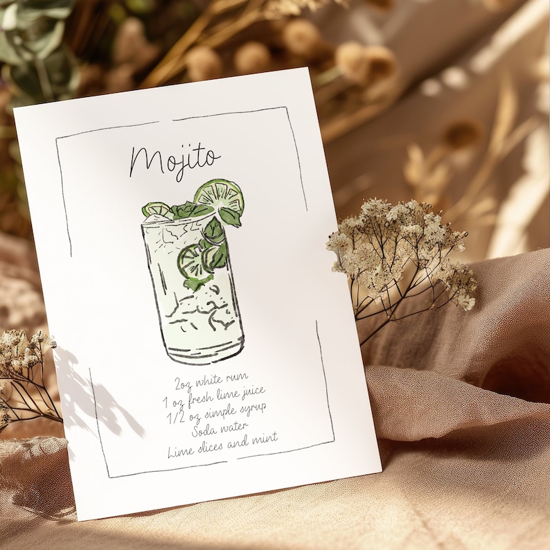 Cocktail Recipe Cards Hand Drawn Cocktails Rustic Cocktail Art Cute Bar ...