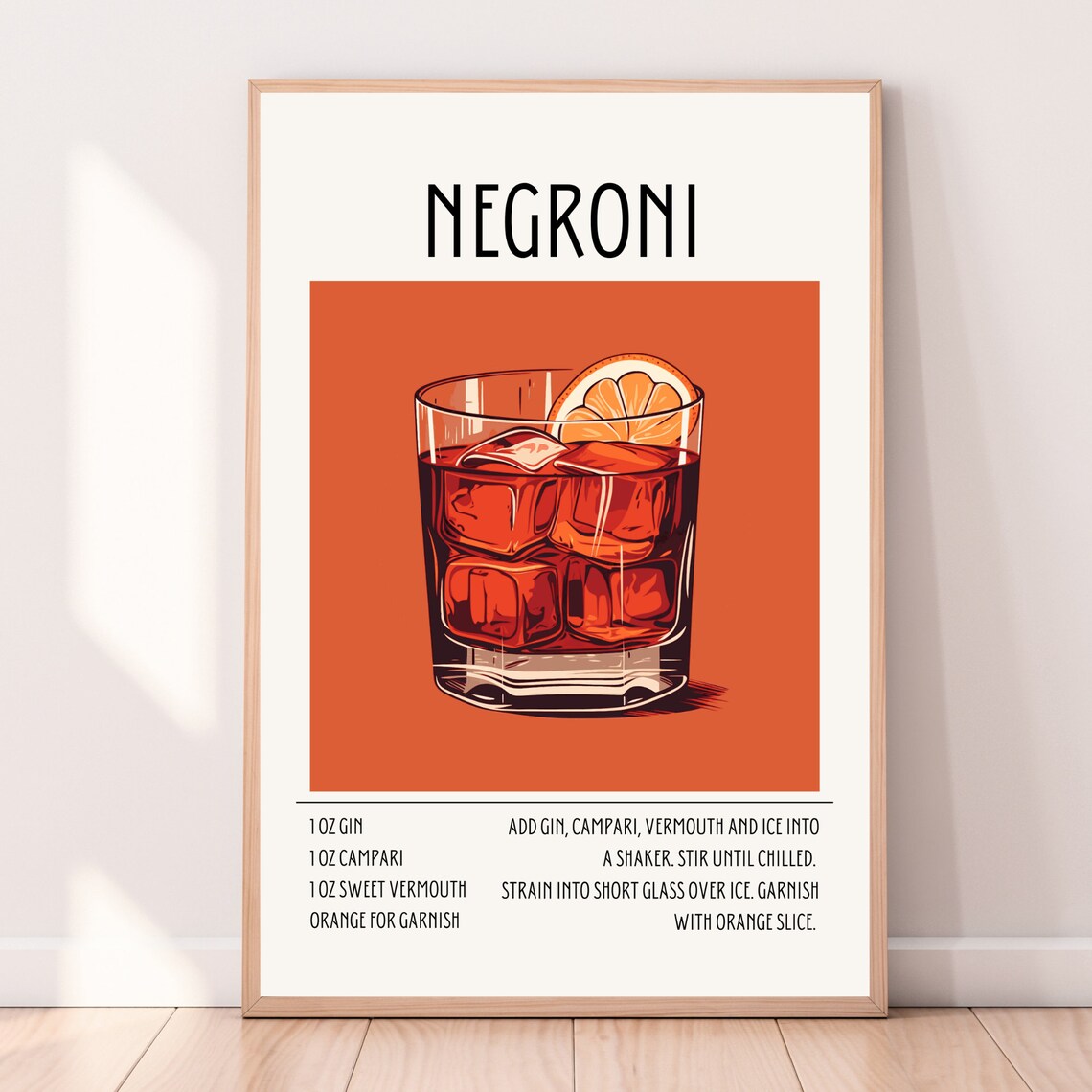 Negroni Cocktail Art Print Negroni Recipe Retro Cocktail Print Negroni ...
