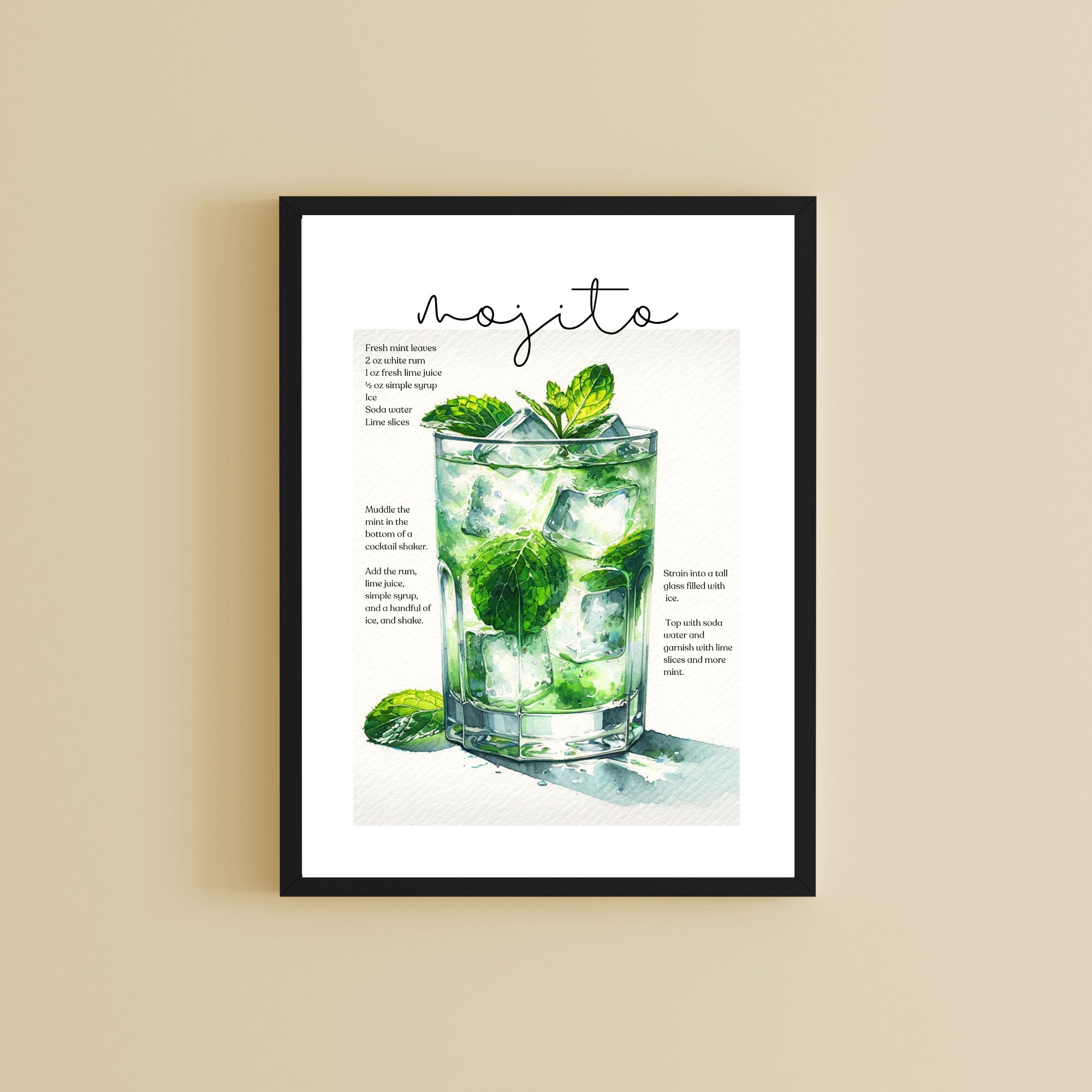 Mojito Cocktail Recipe Card Mojito Printable Cocktail Recipe Print ...