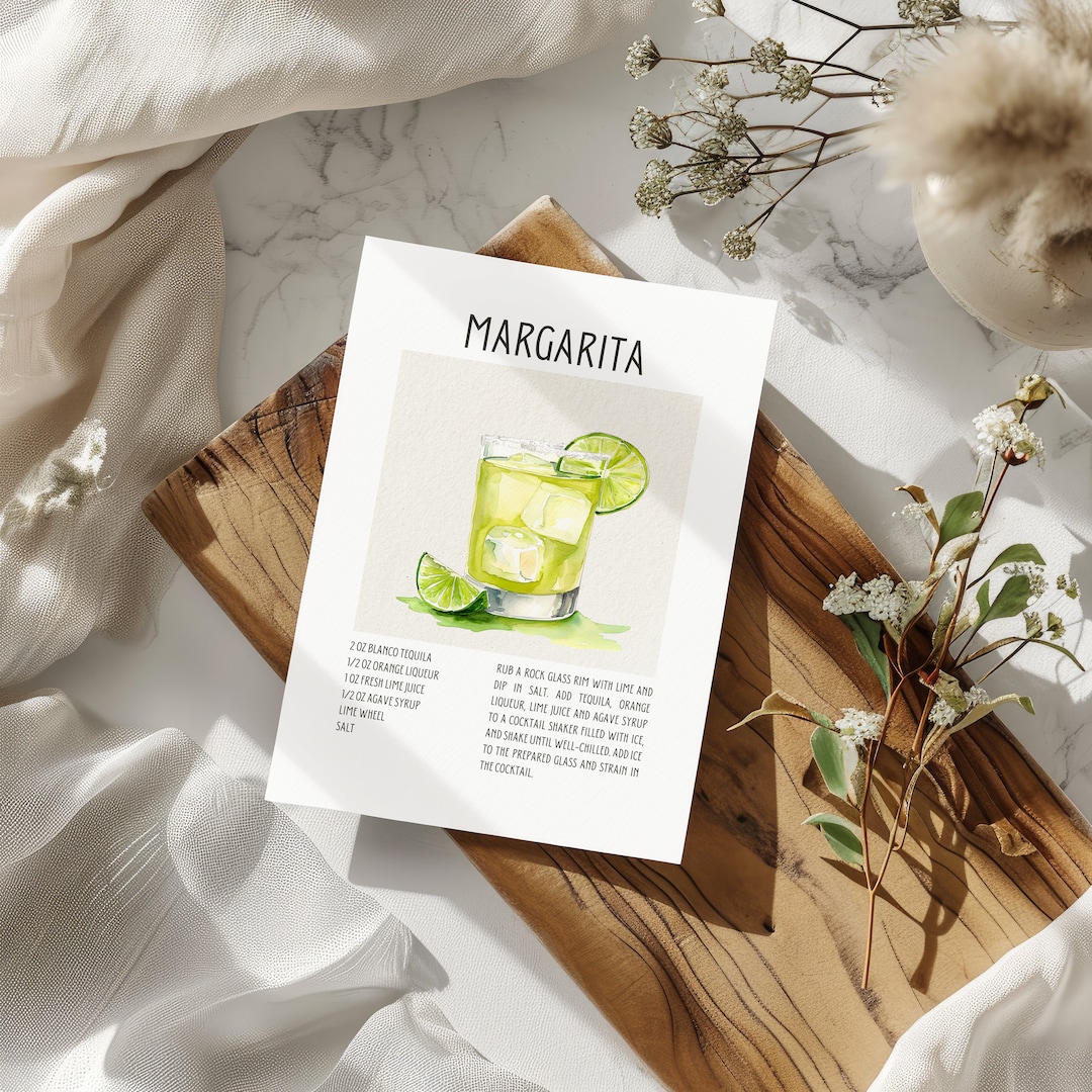 Margarita Cocktail Recipe Print Margarita Cocktail Recipe Card 5x7 and ...