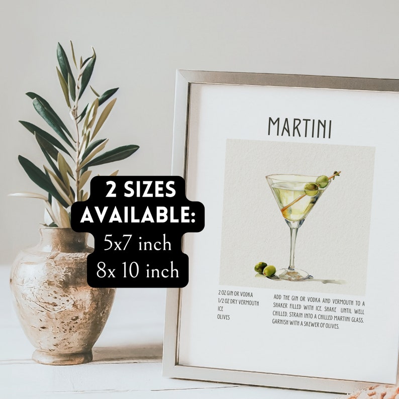 6 Cocktail Recipe Cards Cocktail Cards Cockail Prints Bar Cart Decor ...