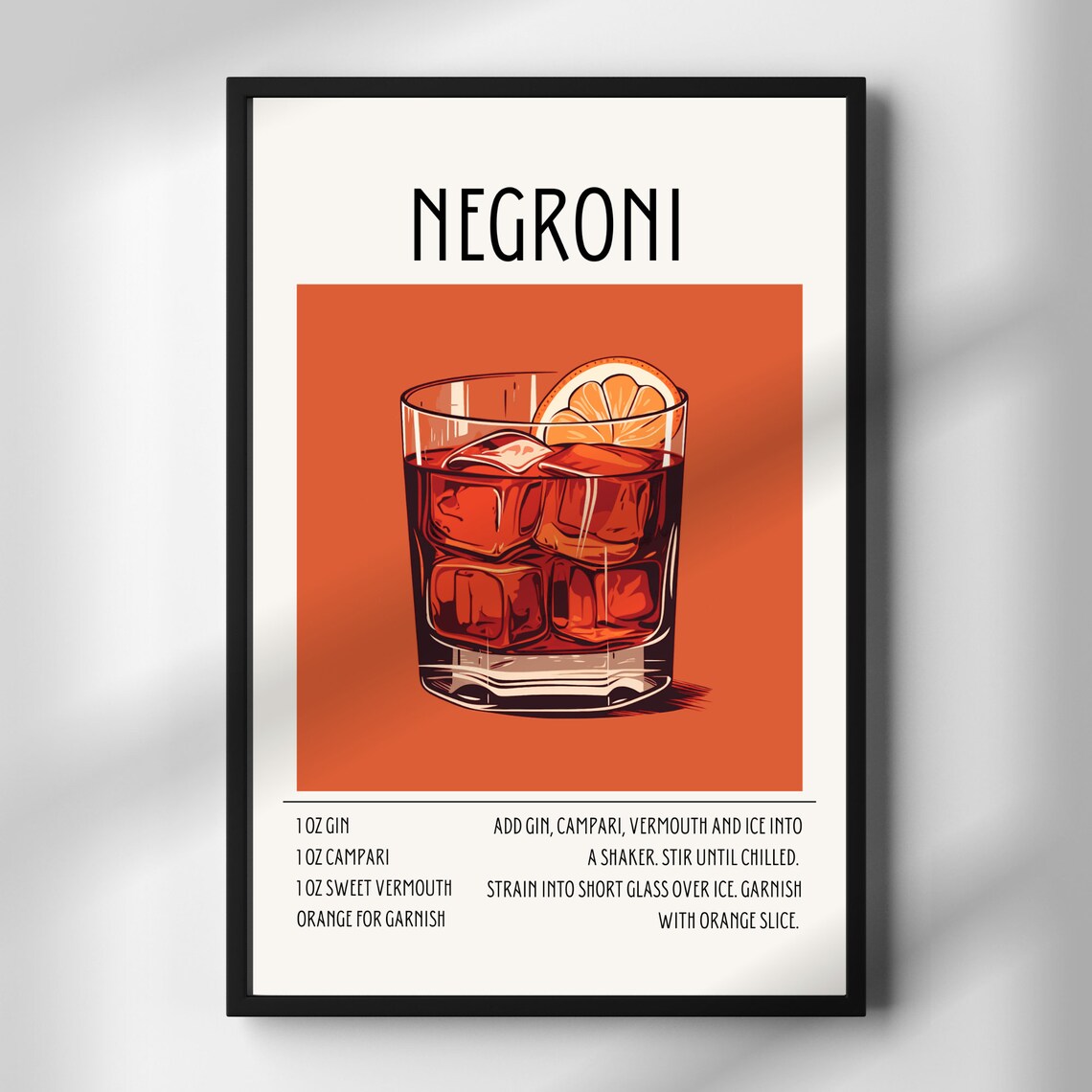 Negroni Cocktail Art Print Negroni Recipe Retro Cocktail Print Negroni ...