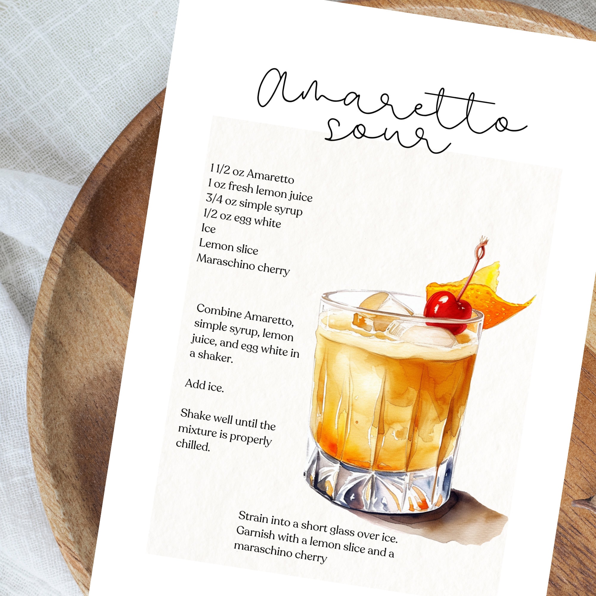 Amaretto Sour Print Cocktail Recipe Card Amaretto Sour Poster Amaretto ...