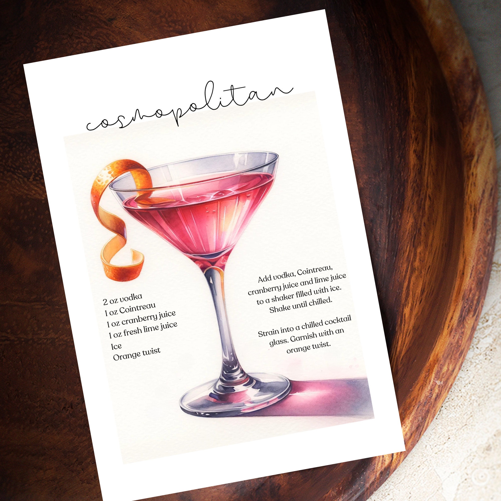 Cosmopolitan Recipe Cosmopolitan Card Cosmo Print Cocktail Recipes ...