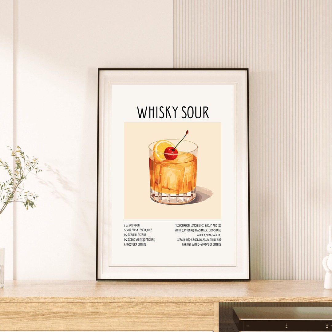 Whisky Sour Art Bar Cart Art Classic Cocktails Alcohol Prints Whisky ...