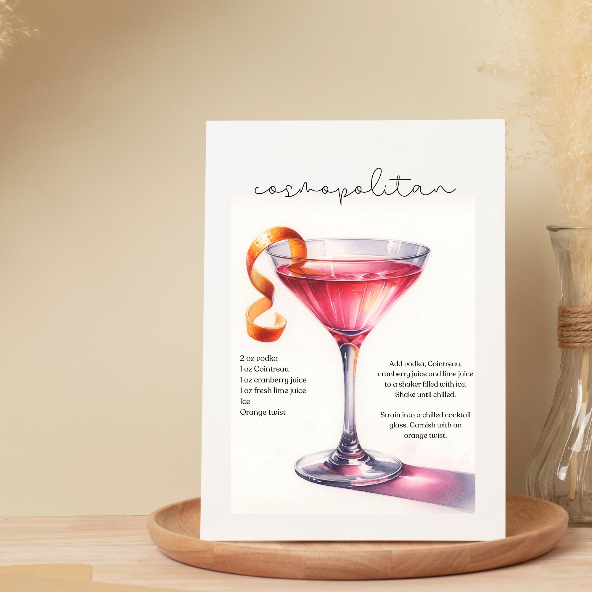 Cosmopolitan Recipe Cosmopolitan Card Cosmo Print Cocktail Recipes ...