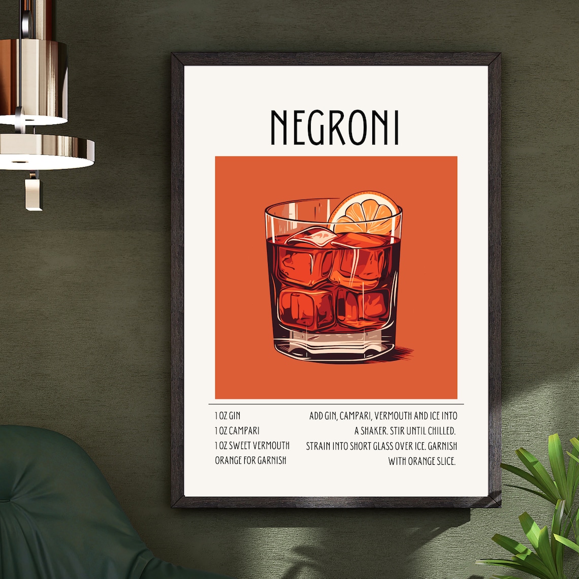 Negroni Cocktail Art Print Negroni Recipe Retro Cocktail Print Negroni ...