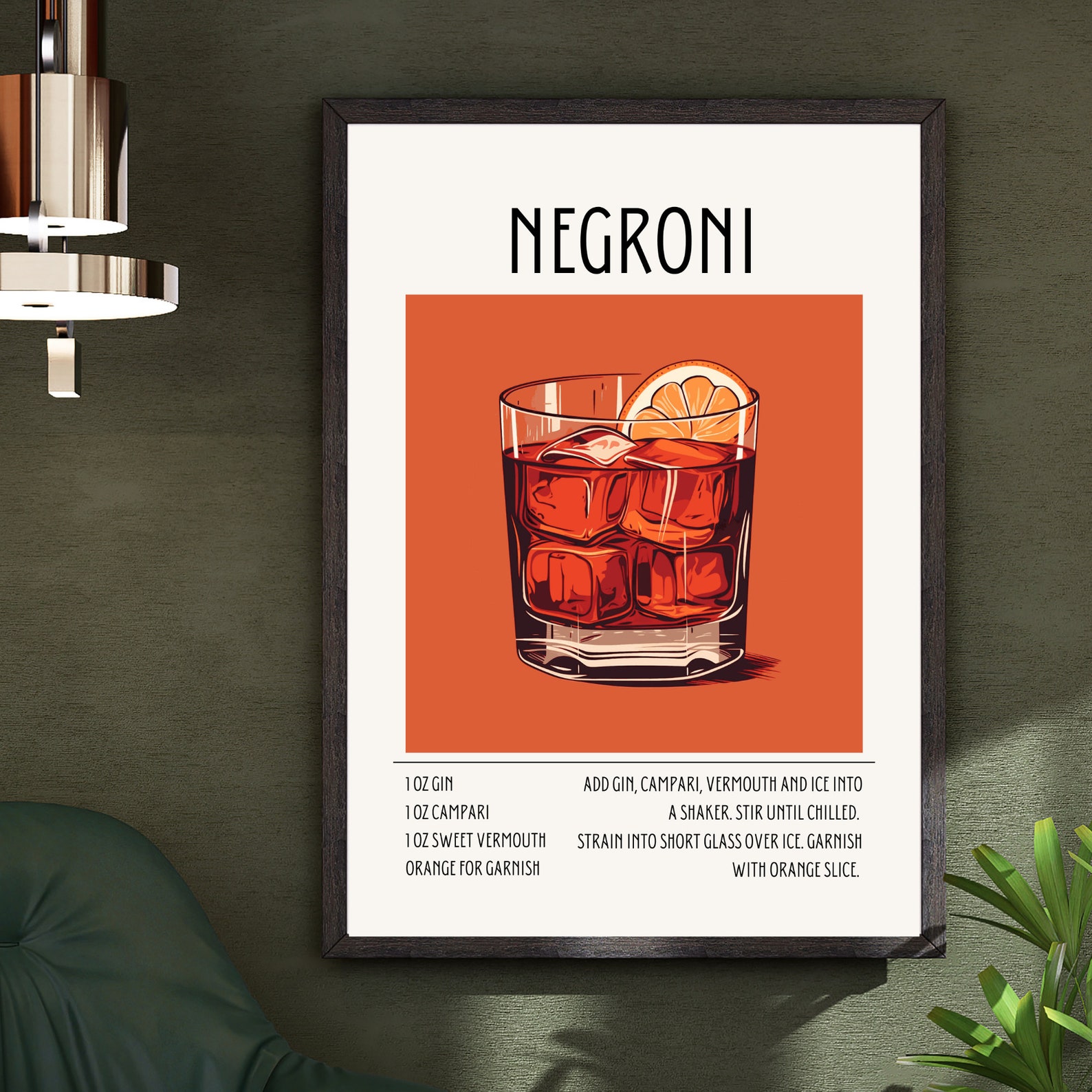 Negroni Cocktail Art Print Negroni Recipe Retro Cocktail Print Negroni ...