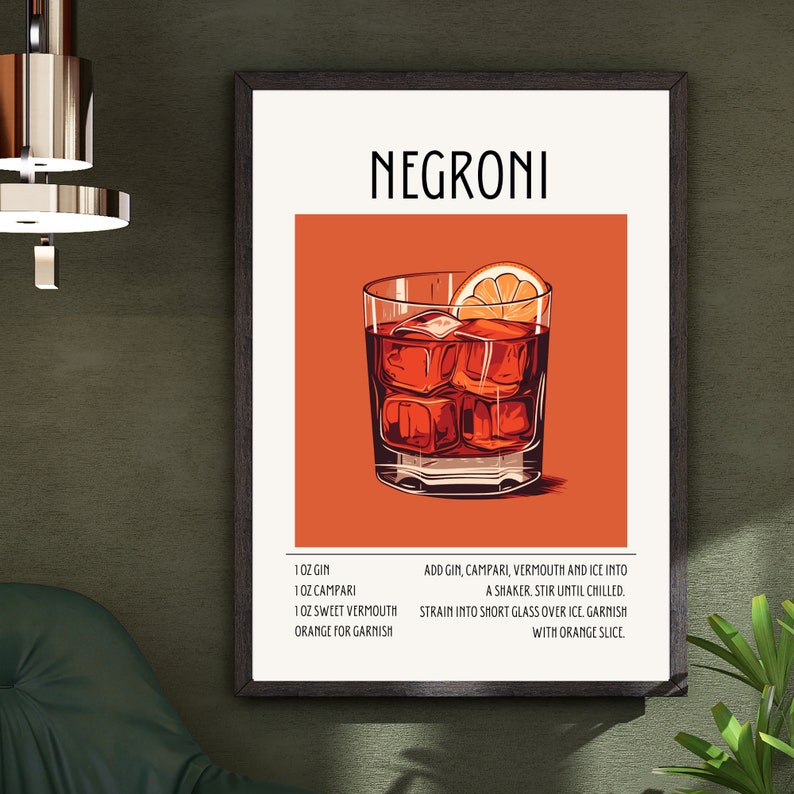 Retro Cocktail Print Cocktail Printable Retro Cocktail Print Negroni ...