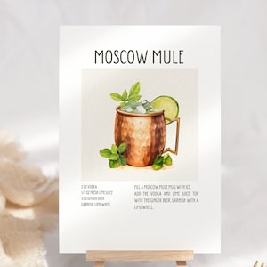 Moscow Mule Recipe Card Printable Cocktail Recipe Art Recipe Card ...