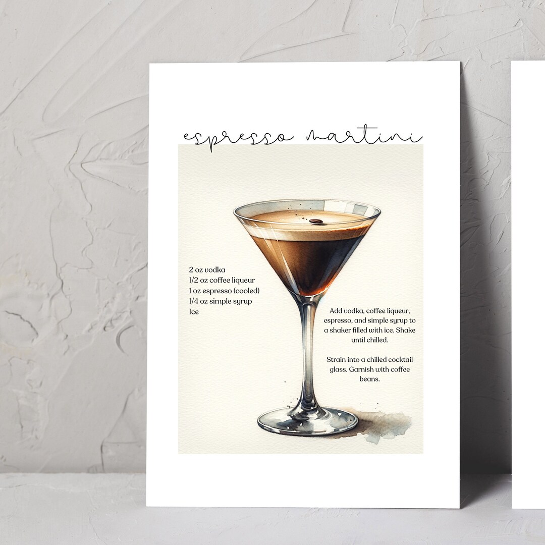 Cocktail Recipe Card Espresso Martini Print Espresso Martini Card ...