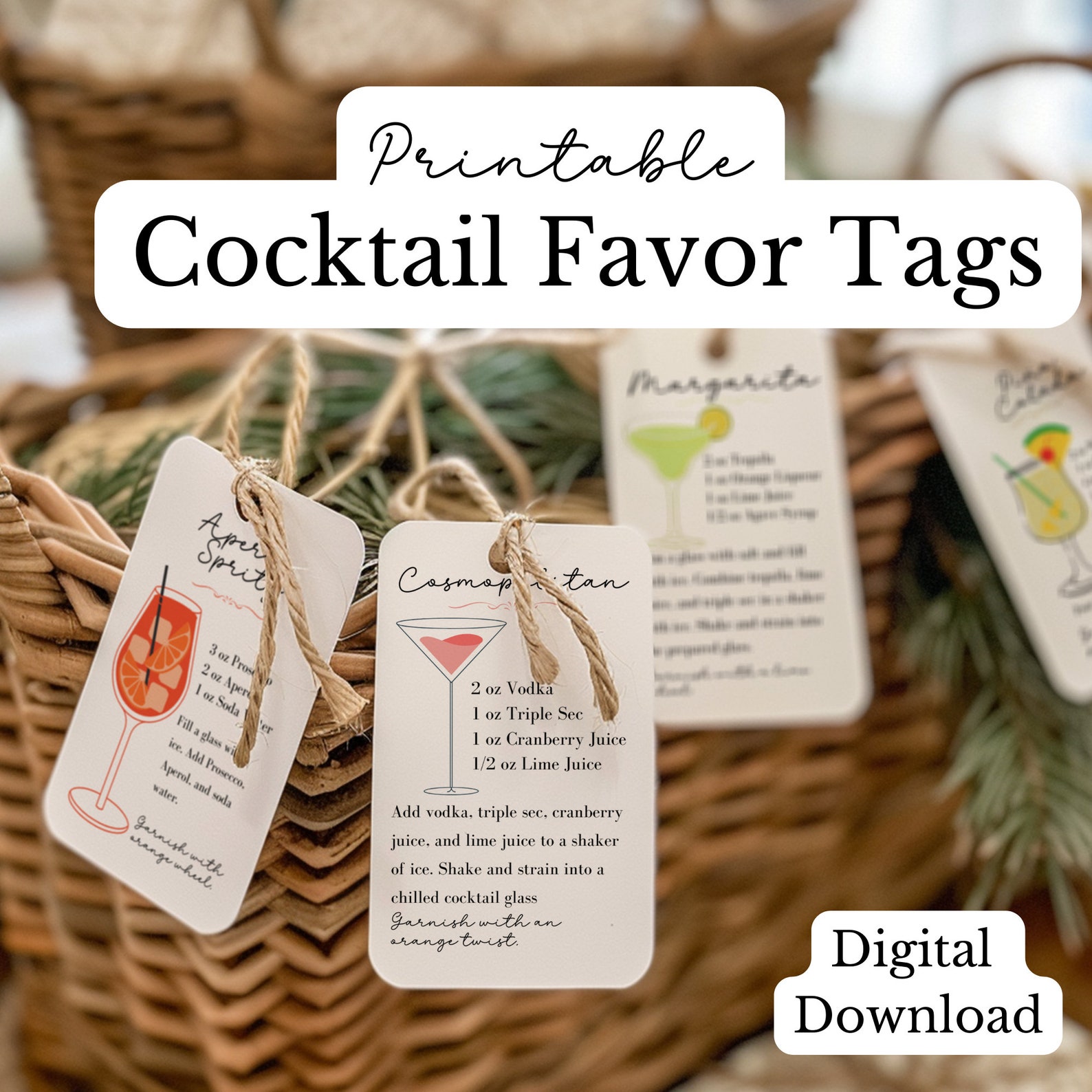9 Cocktail Favor Tags Bridal Favors Cocktail Recipe Gift Tags Cute Gift ...