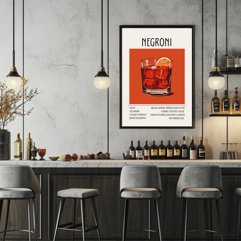 Retro Cocktail Print Cocktail Printable Retro Cocktail Print Negroni ...