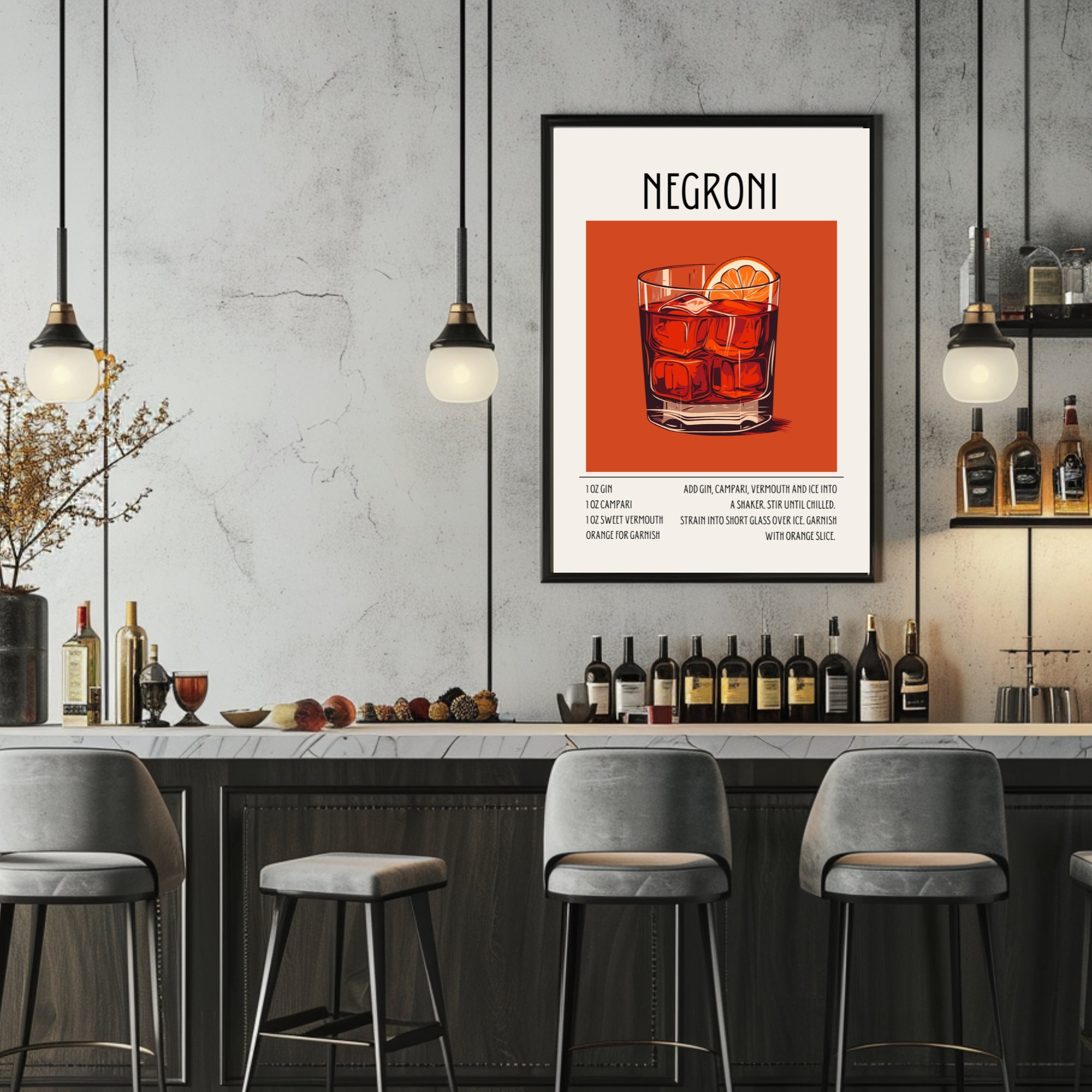 Negroni Cocktail Art Print Negroni Recipe Retro Cocktail Print Negroni ...