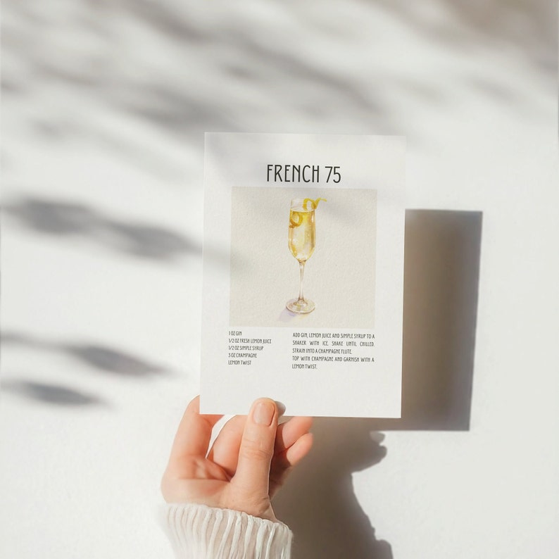 French 75 Cocktail Recipe Printable Drink Illustration Cocktail Recipe ...