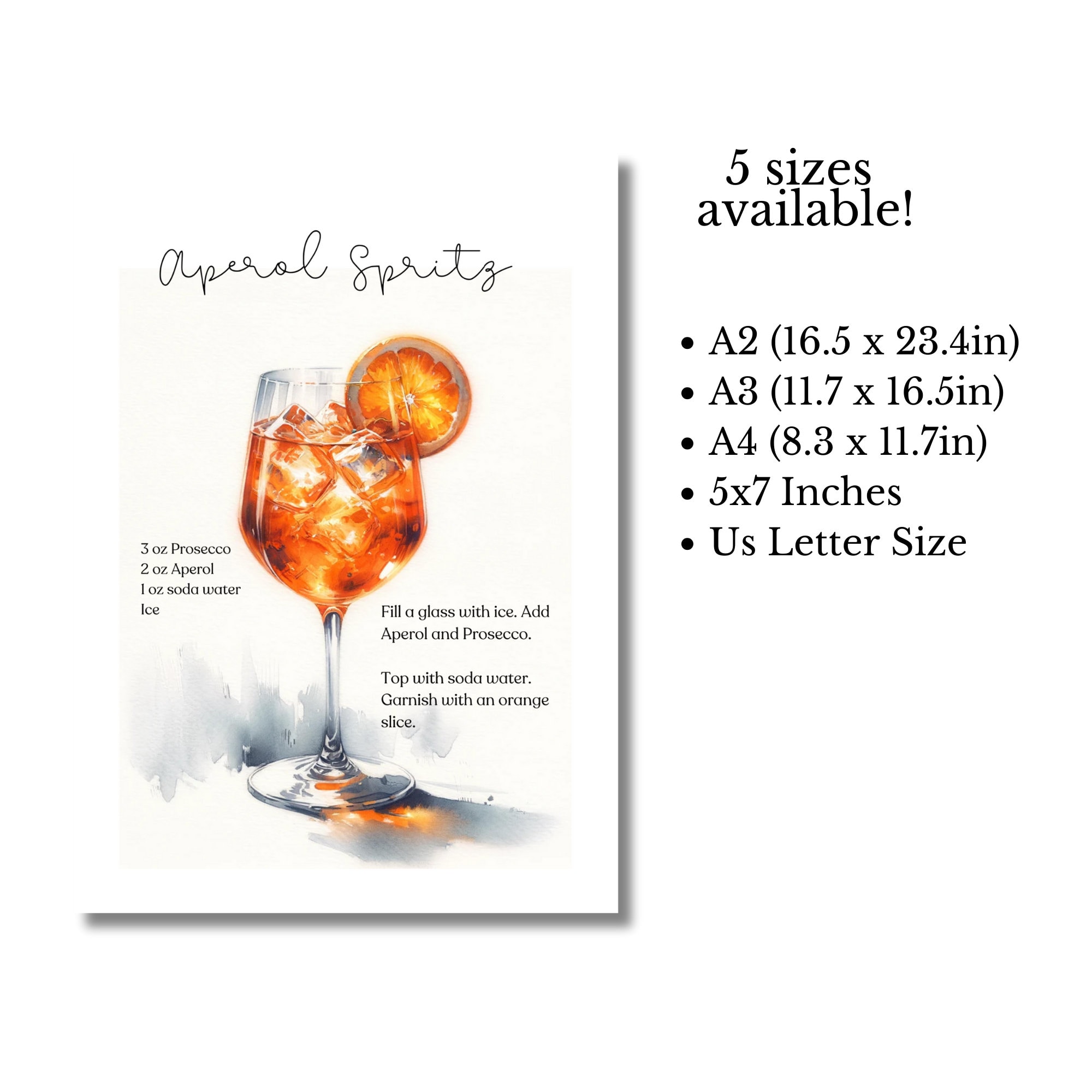 Cocktail Recipe Card Aperol Spritz Recipe Instant Download Printable ...