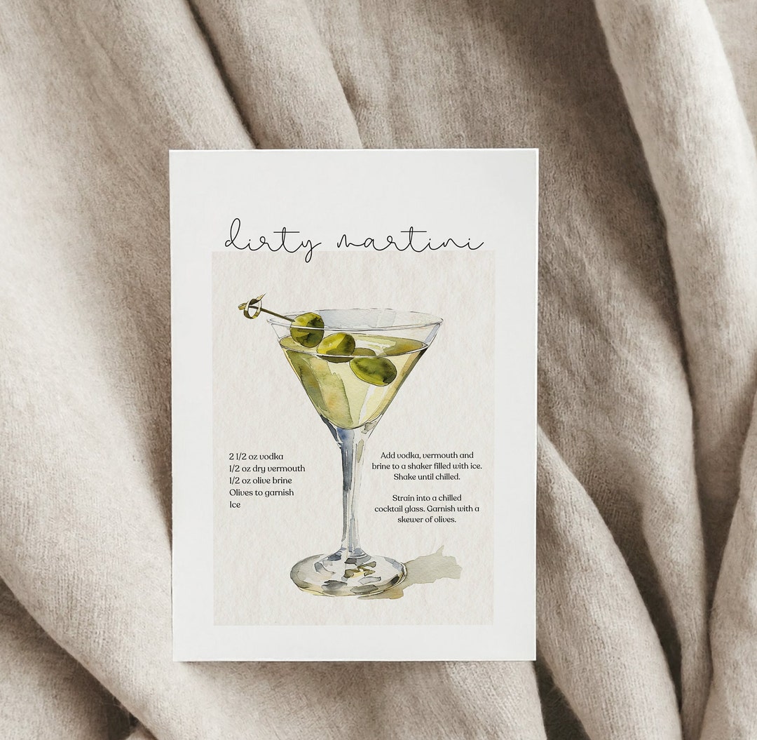 Dirty Martini Print Dirty Martini Recipe Card Martini Card Cocktail ...