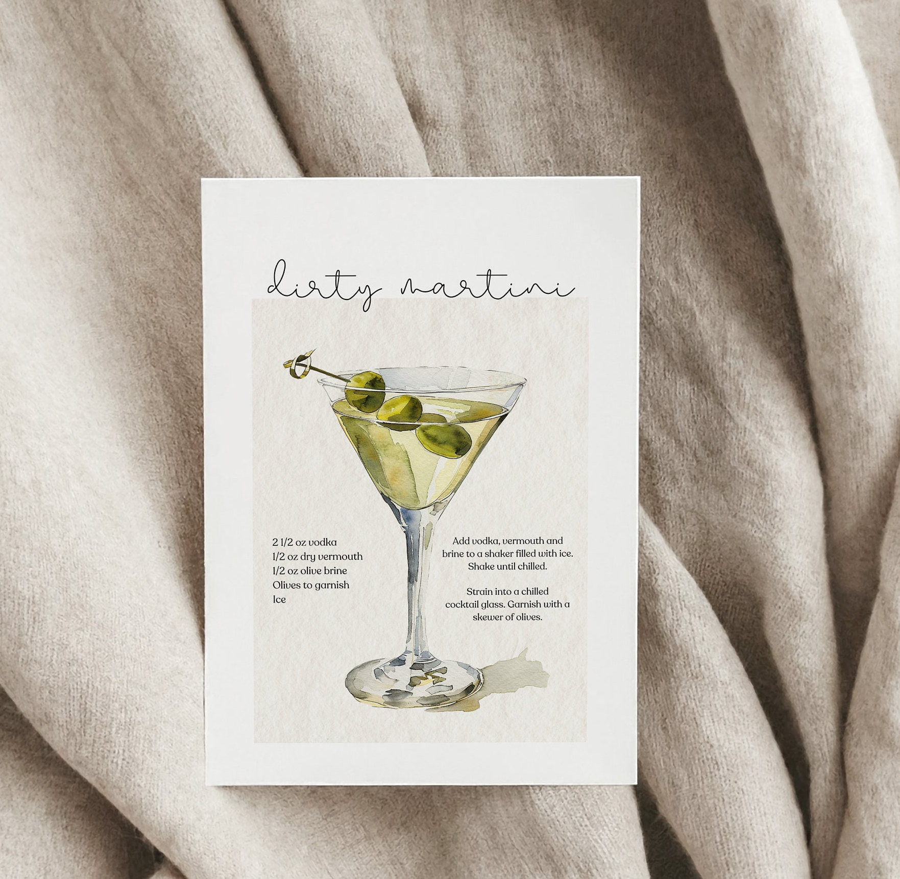 Dirty Martini Print Dirty Martini Recipe Card Martini Card Cocktail ...
