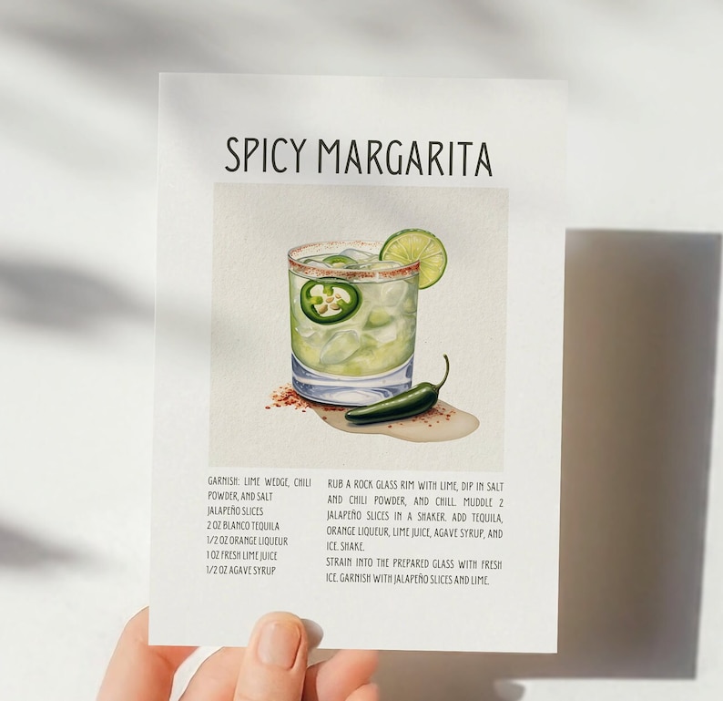 Spicy Margarita Cocktail Recipe Card Cocktail Recipe Print Spicy Marg ...
