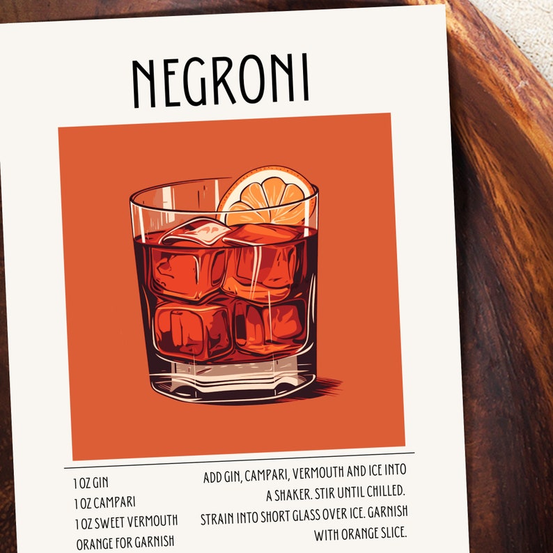 Negroni Cocktail Art Print Negroni Recipe Retro Cocktail Print Negroni ...