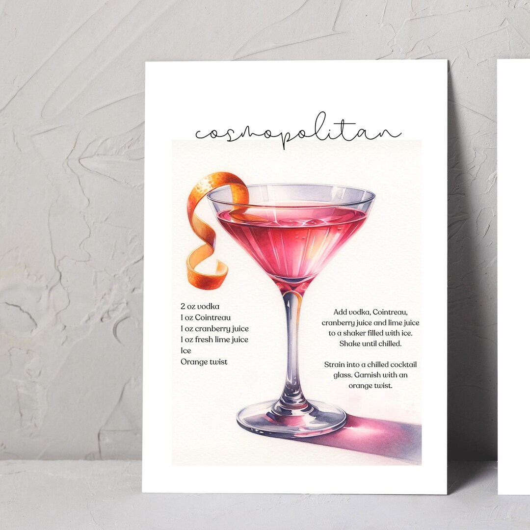 Cosmopolitan Recipe Cosmopolitan Card Cosmo Print Cocktail Recipes ...