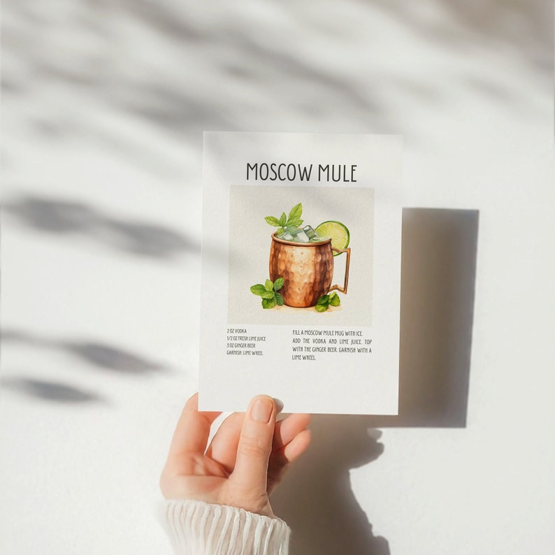 Moscow Mule Cocktail Recipe Card Moscow Mule Card Instant Download ...