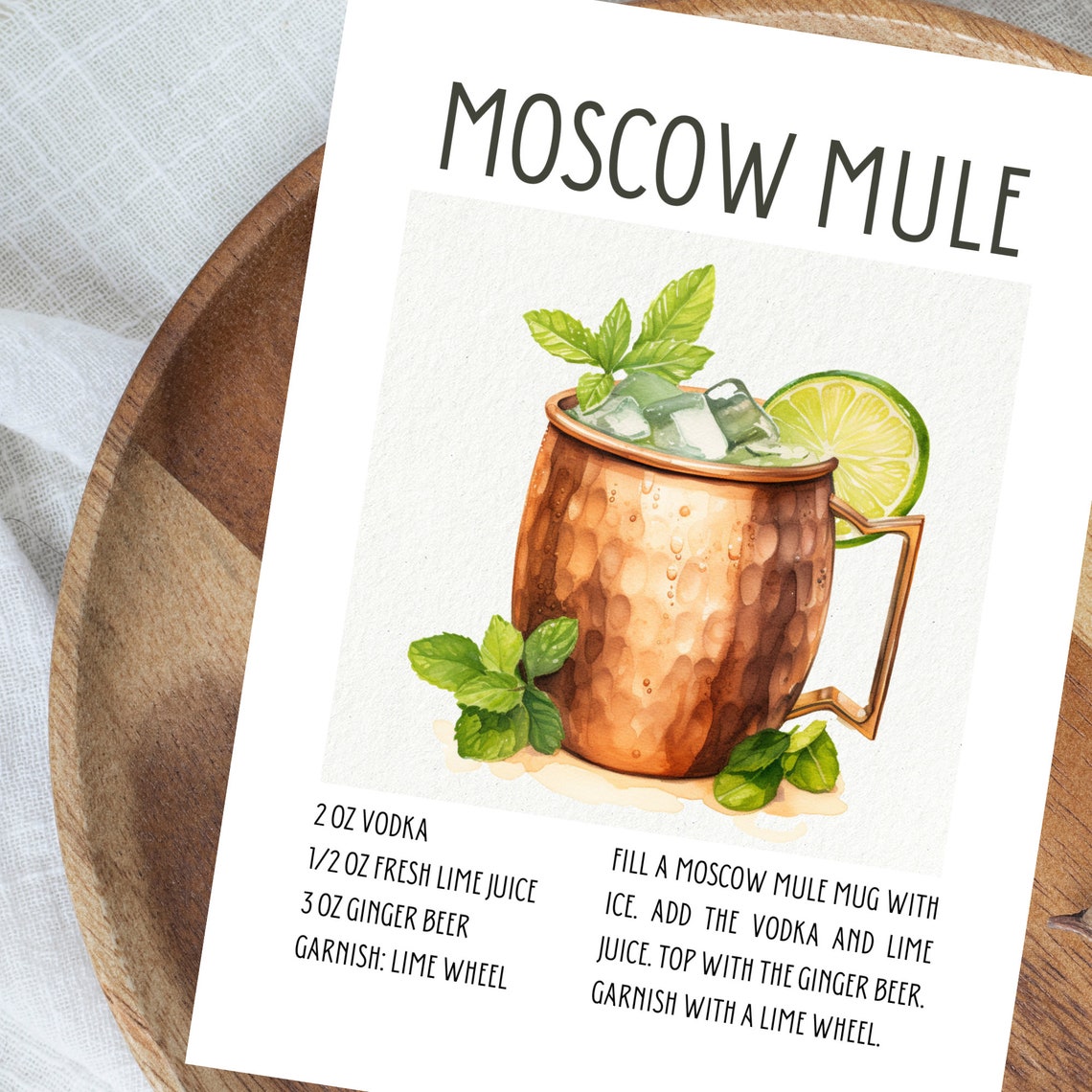 Moscow Mule Cocktail Recipe Card Moscow Mule Card Instant Download ...