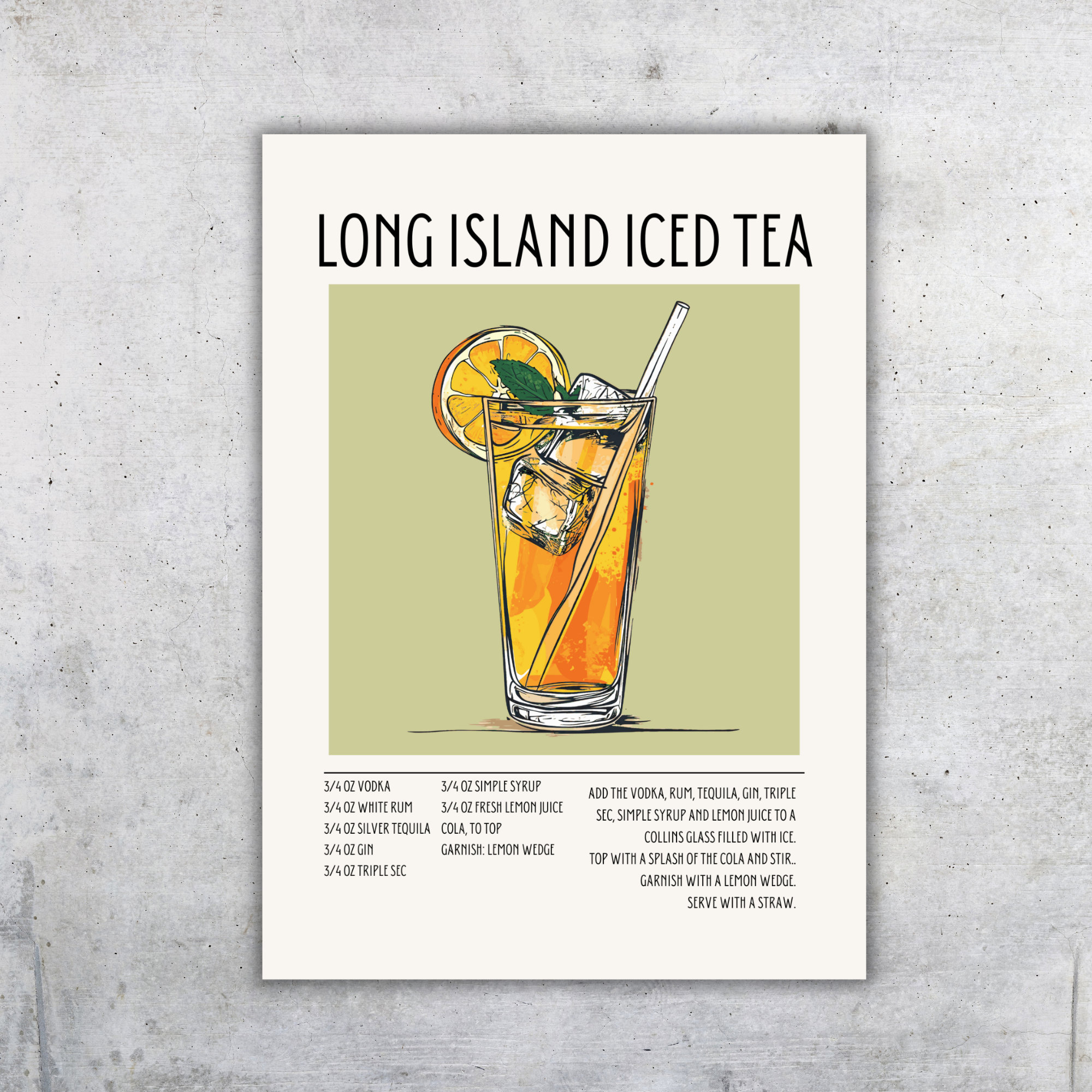 Long Island Iced Tea Recipe Card Cocktail Recipe Card Long Island Iced ...
